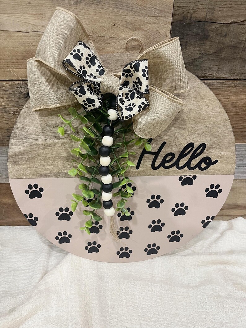 Hello Door Sign, Dog Print Door Sign, Door Hanger, Cute Door Sign, Dog ...