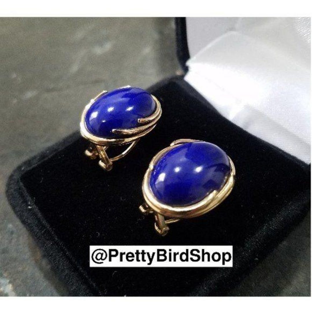 Peter Brams 14K Gold Lapis Lazuli EARRINGS Vintage Stunning - Etsy