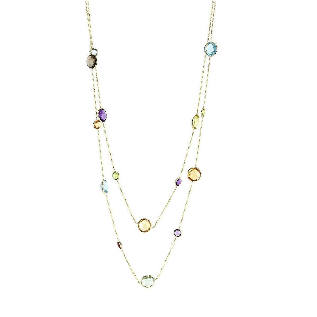 14K Yellow Gold Gemstone Necklace With 10 and 6 MM Round Stations by ...