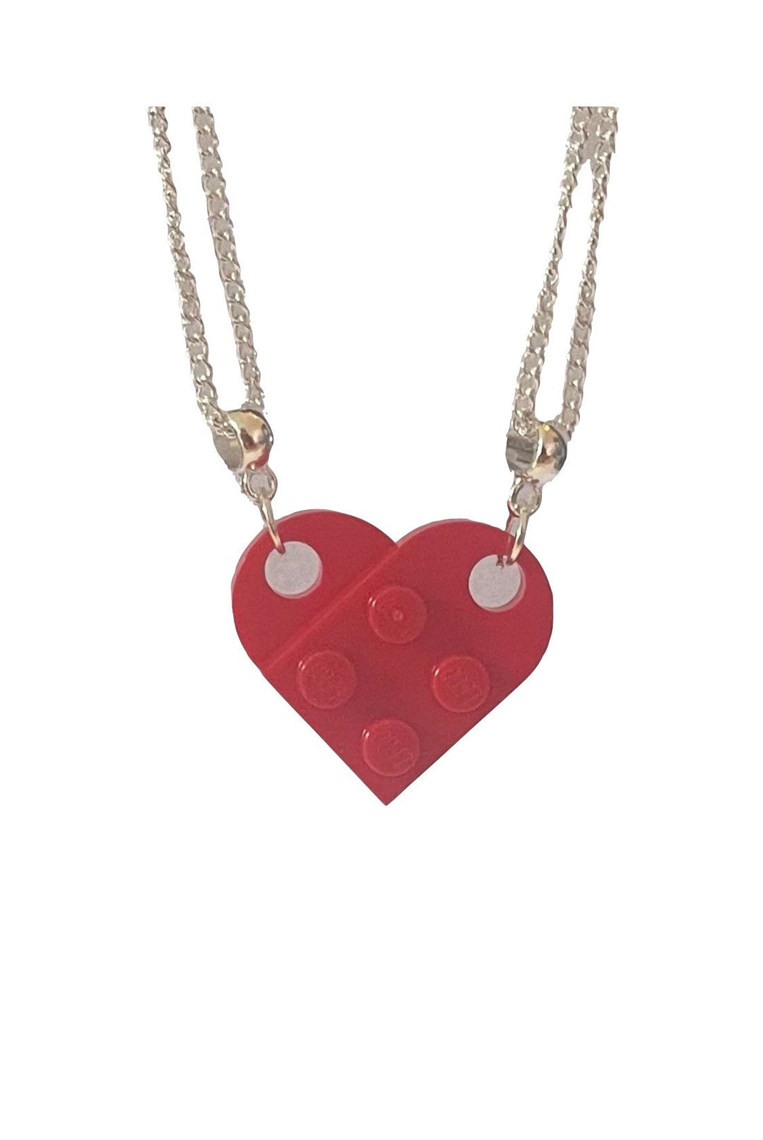 Red Lego Heart Couples Valentines Necklace on a Silver Plated Chain ...