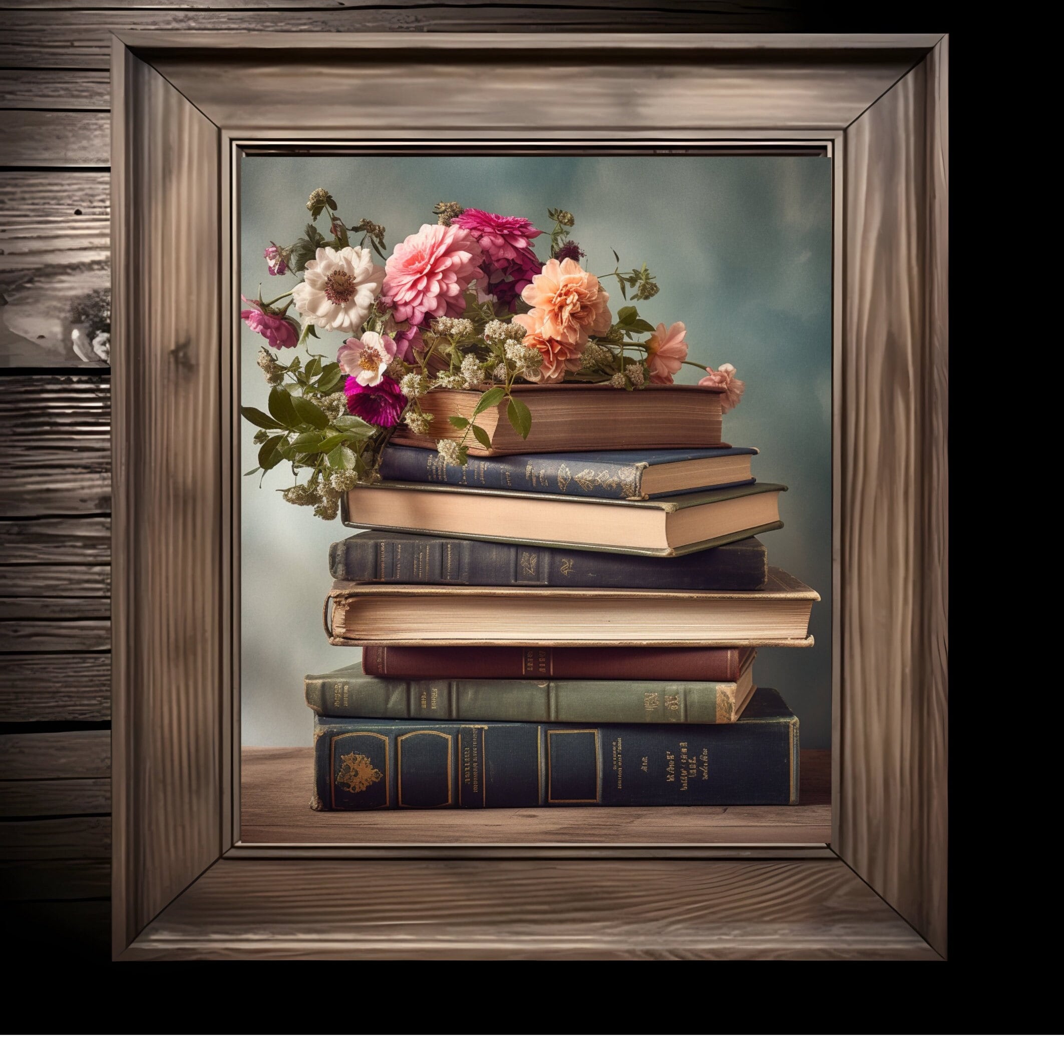 Beautiful Wall Print, Stack of Books With Pile of Flowers Printable ...