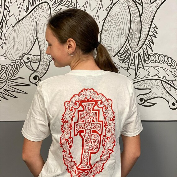 PAINTED TEMPLE TATTOO Logo Tshirt White and Red Filigree - Etsy