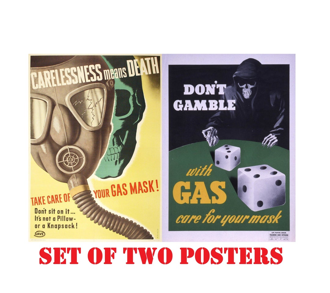 WWII Propaganda Print Posters Poison Gas Mask Grim Dice Chemical ...
