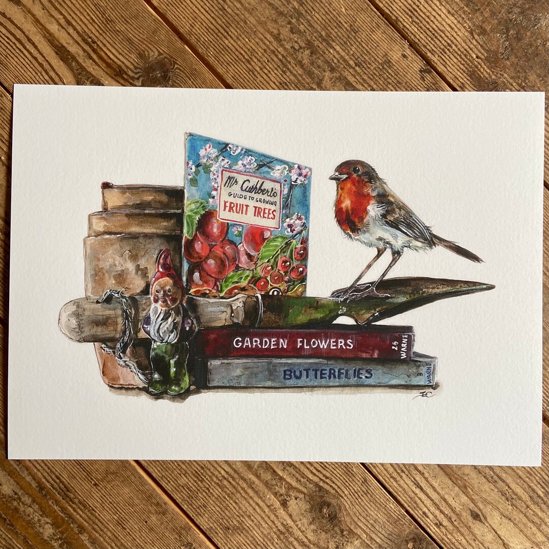 Mr Cuthbert Robin Still Life With Vintage Gardening Books - Etsy