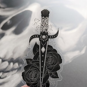 Dagger Tattoo Style Sticker - Clear Witchy Sticker - Dagger and Roses ...