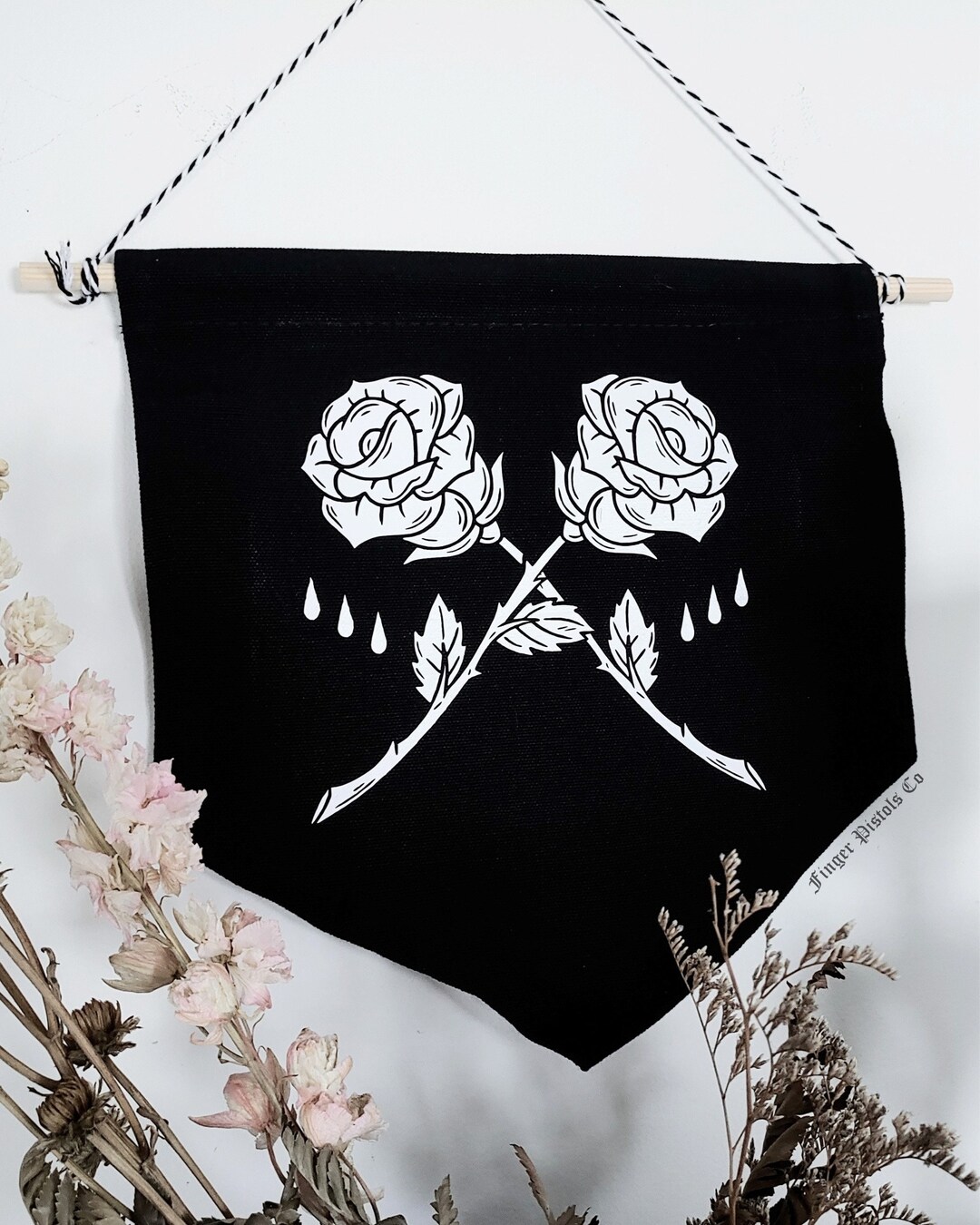 Tattoo Wall Banner Roses Pin Flag Black Canvas Gothic Banner Tattoo ...