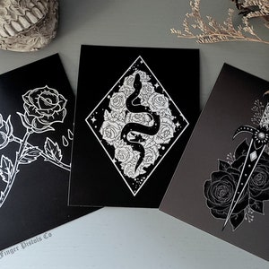 Gothic Mini Art Prints Set of 3 Tattoo Style Wall Hangings Witchy ...