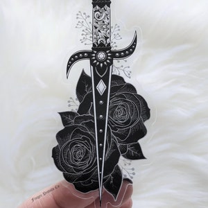 Dagger Tattoo Style Sticker - Clear Witchy Sticker - Dagger and Roses ...