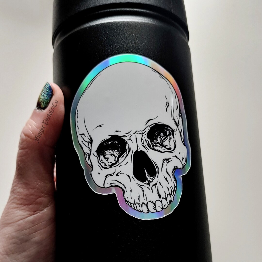 Holographic Skull Vinyl Sticker Skull Water Bottle Sticker Waterproof ...
