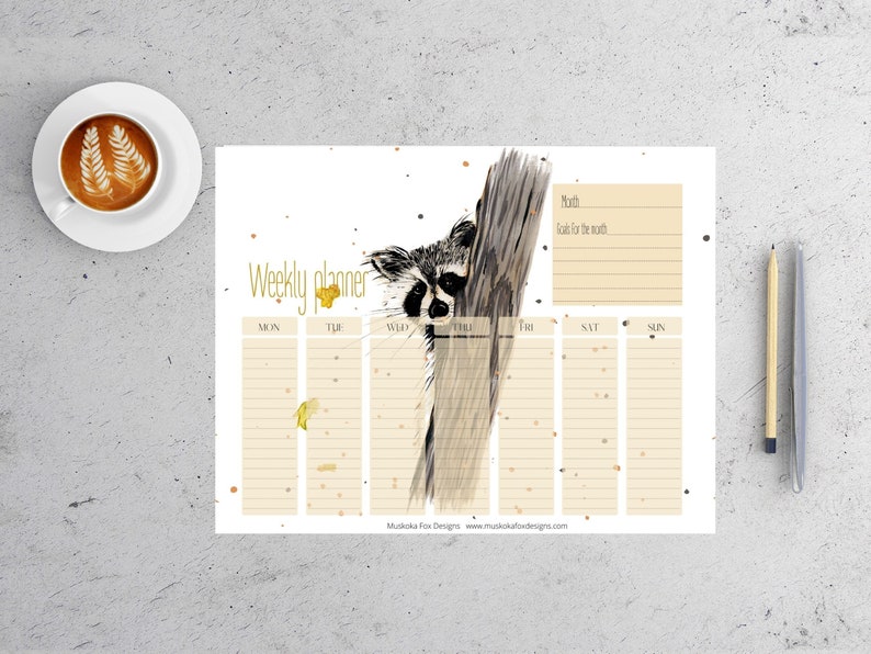 PRINTABLE Raccoon Calendar Digital Download Calendar Weekly - Etsy