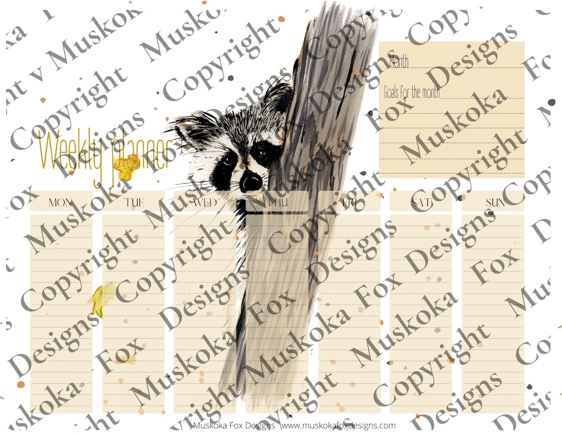 PRINTABLE Raccoon Calendar Digital Download Calendar Weekly - Etsy