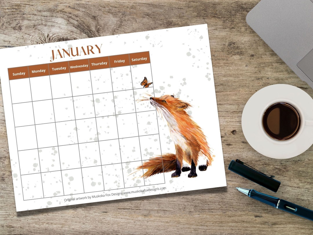 PRINTABLE 12 Month Calendar, Digital Download Calendar Monthly Calendar ...