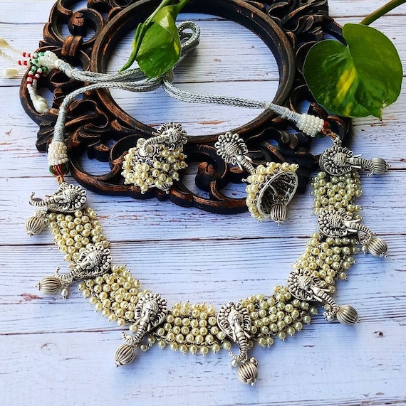 Premium Silver Look Alike Jewelry Set Necklace And Jhumka | Etsy