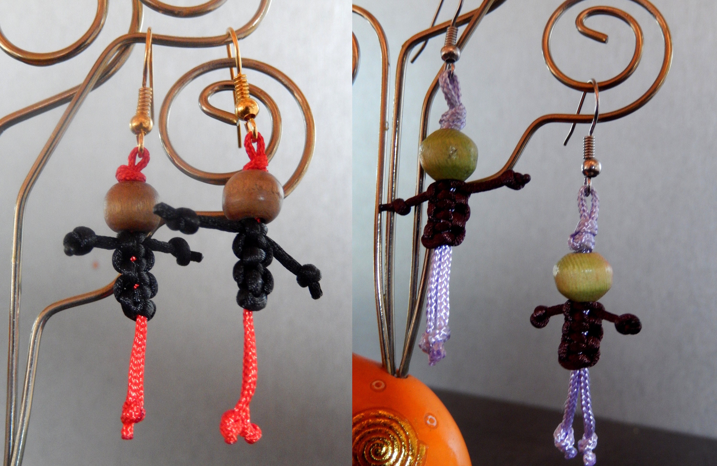 Boucles d'oreille PETIT BONHOMME en fil macramé perle bois | Etsy