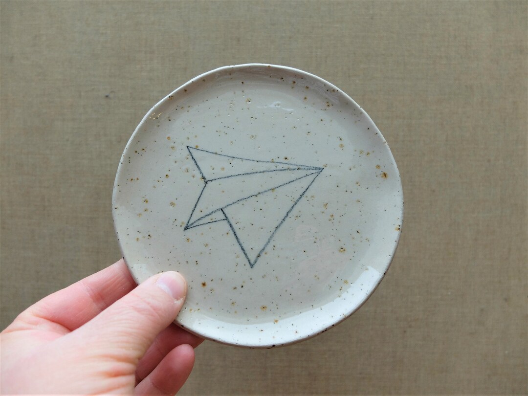Ceramic Hand-made STONEWARE Small Plate PAPER PLANE Paper Airplane ...