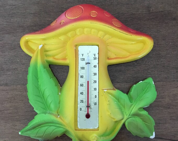 Vintage Chalkware Miller Studio Mushroom Wall Thermometer Retro Hippie ...