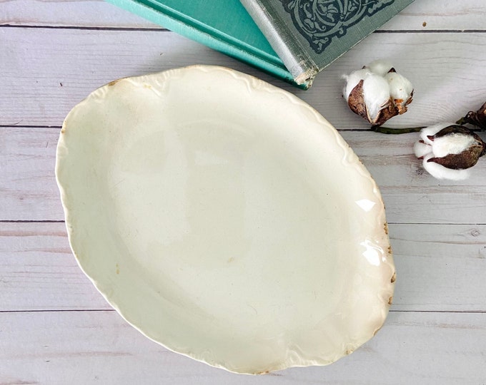 Ironstone Platter Scalloped Stained USA Creamy White Ironstone Serving ...