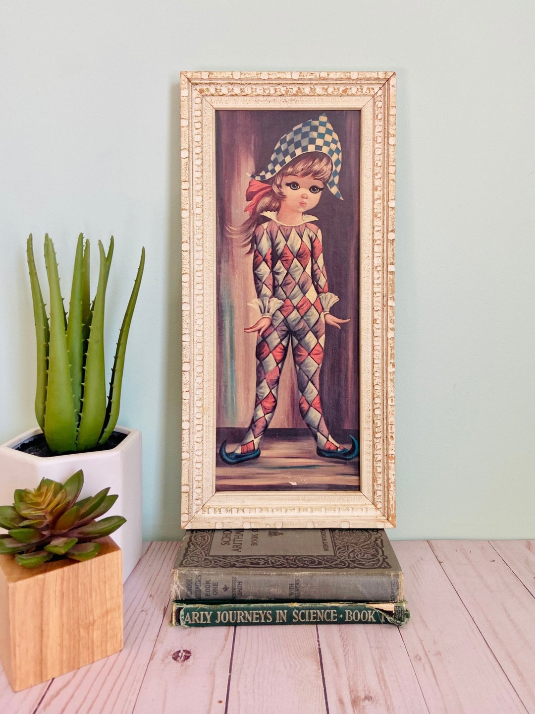 Vintage Big Eyed Girl Eden Moppet Jester Harlequin Framed - Etsy