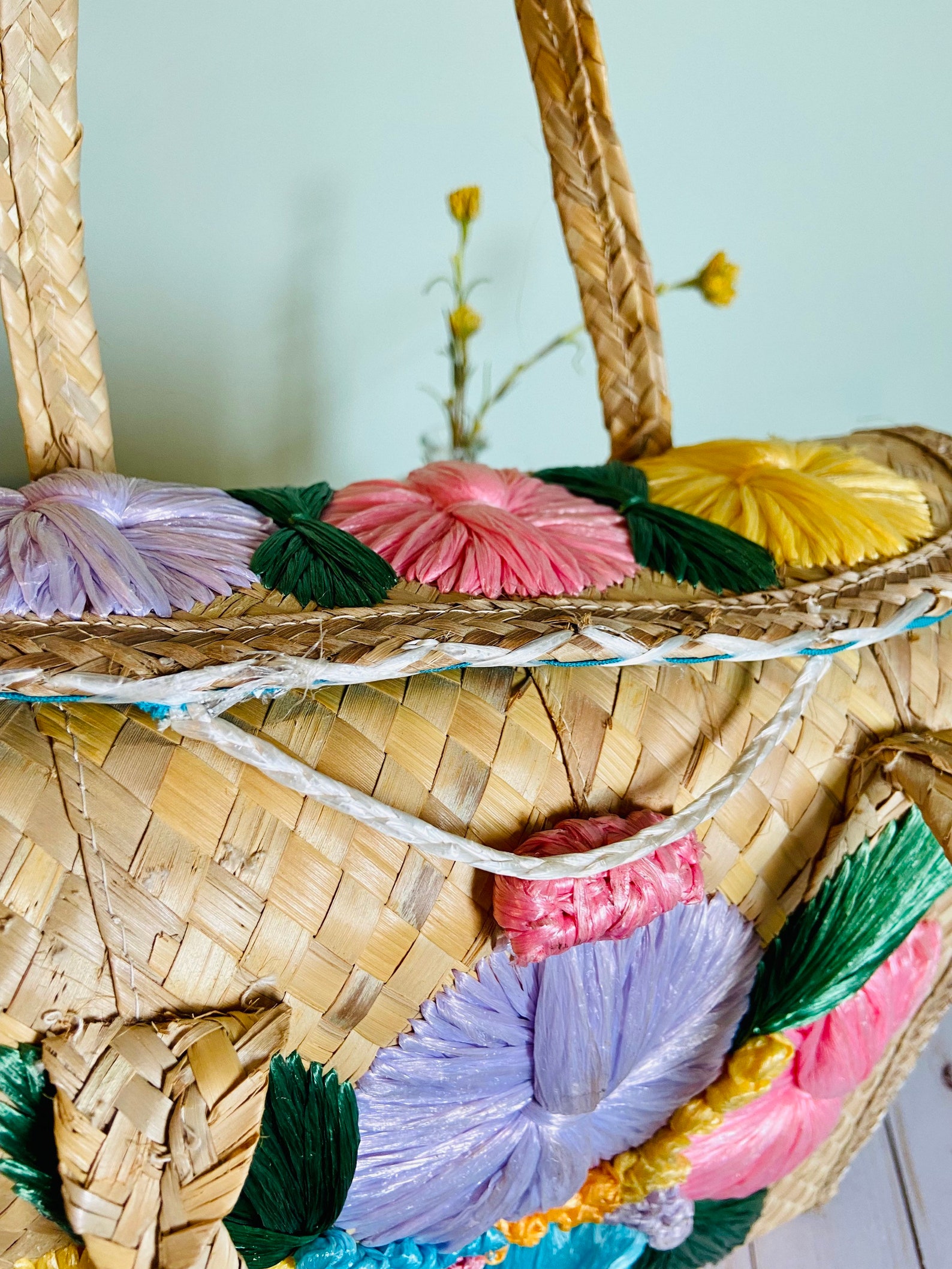 Vintage Straw Woven Rattan Rafia Floral Bag - Etsy