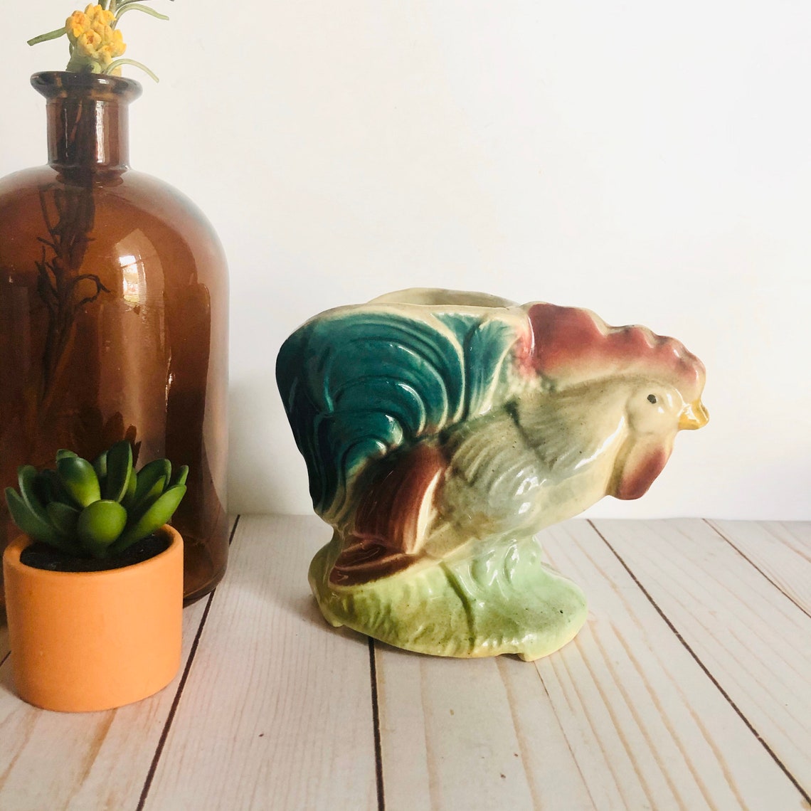 Vintage Ceramic Rooster Planter Chicken Planter Farmhouse | Etsy
