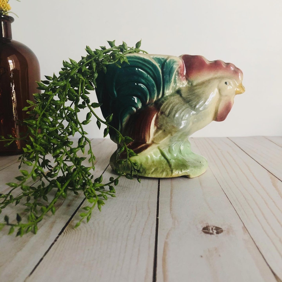 Vintage Ceramic Rooster Planter Chicken Planter Farmhouse | Etsy