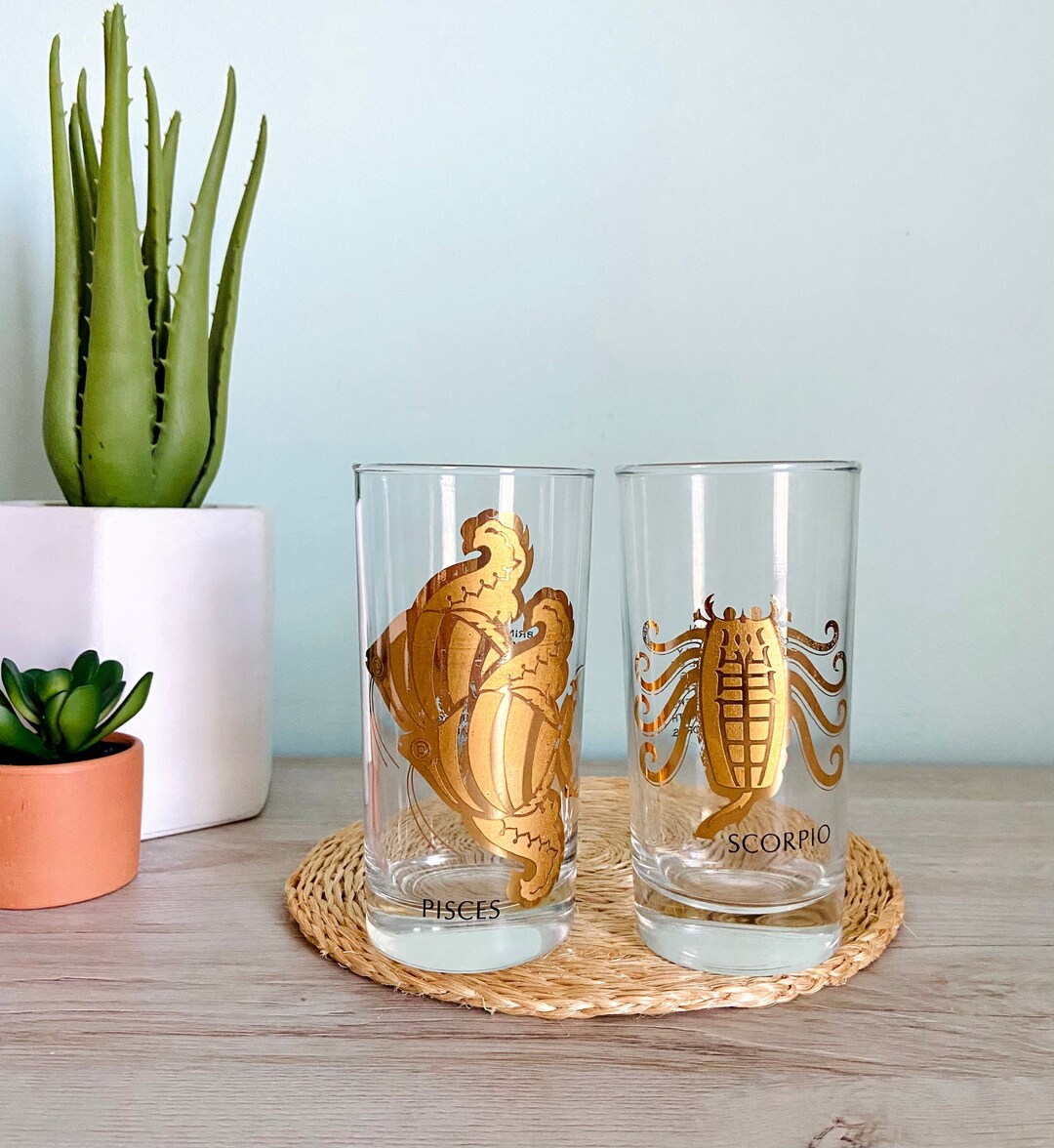 Mid Century Zodiac 22k Highball Glasses Anchor Hocking Barware - Etsy