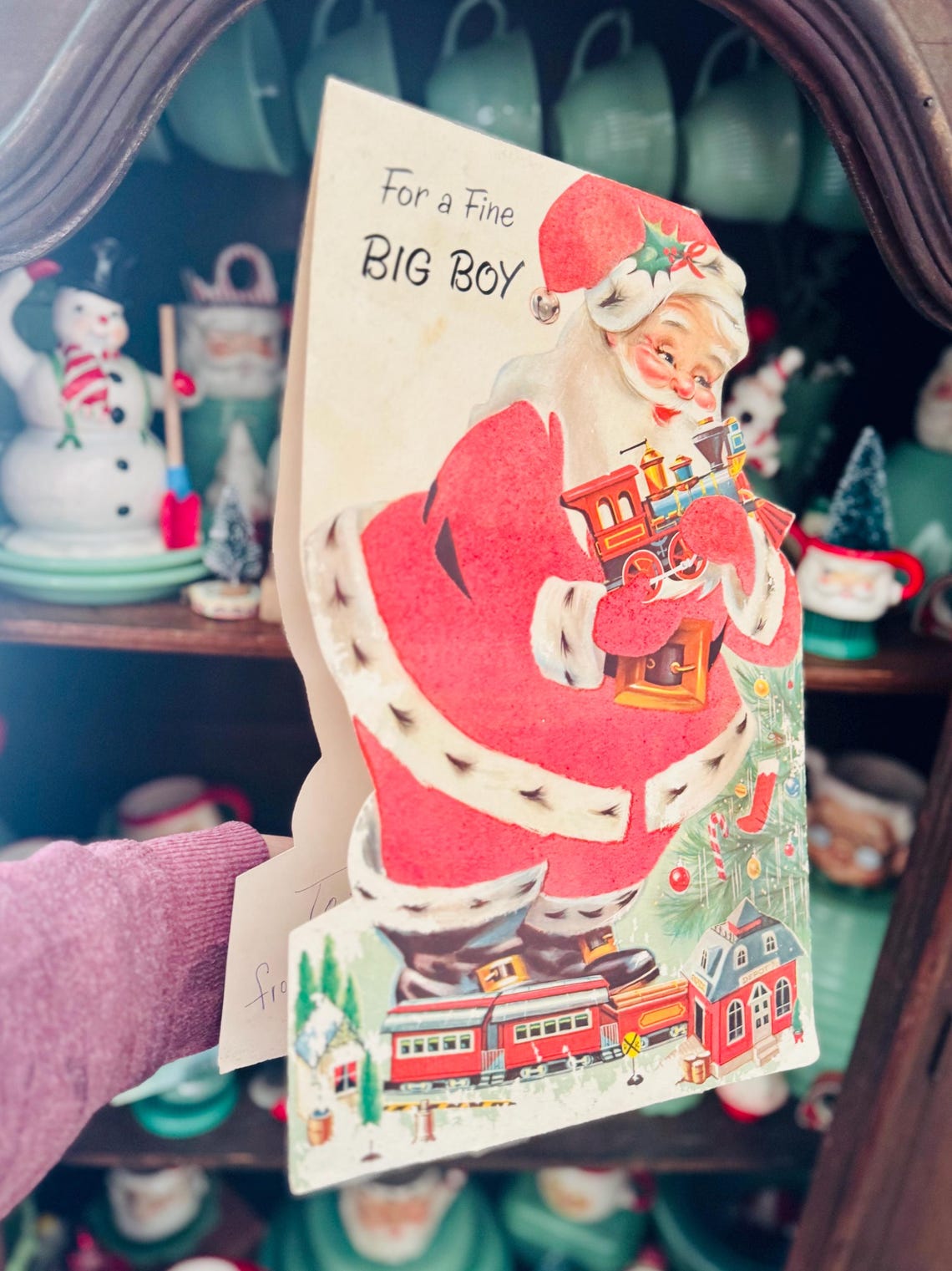 Vintage Norcross Christmas Card Jumbo Size Flocked Santa With Train - Etsy