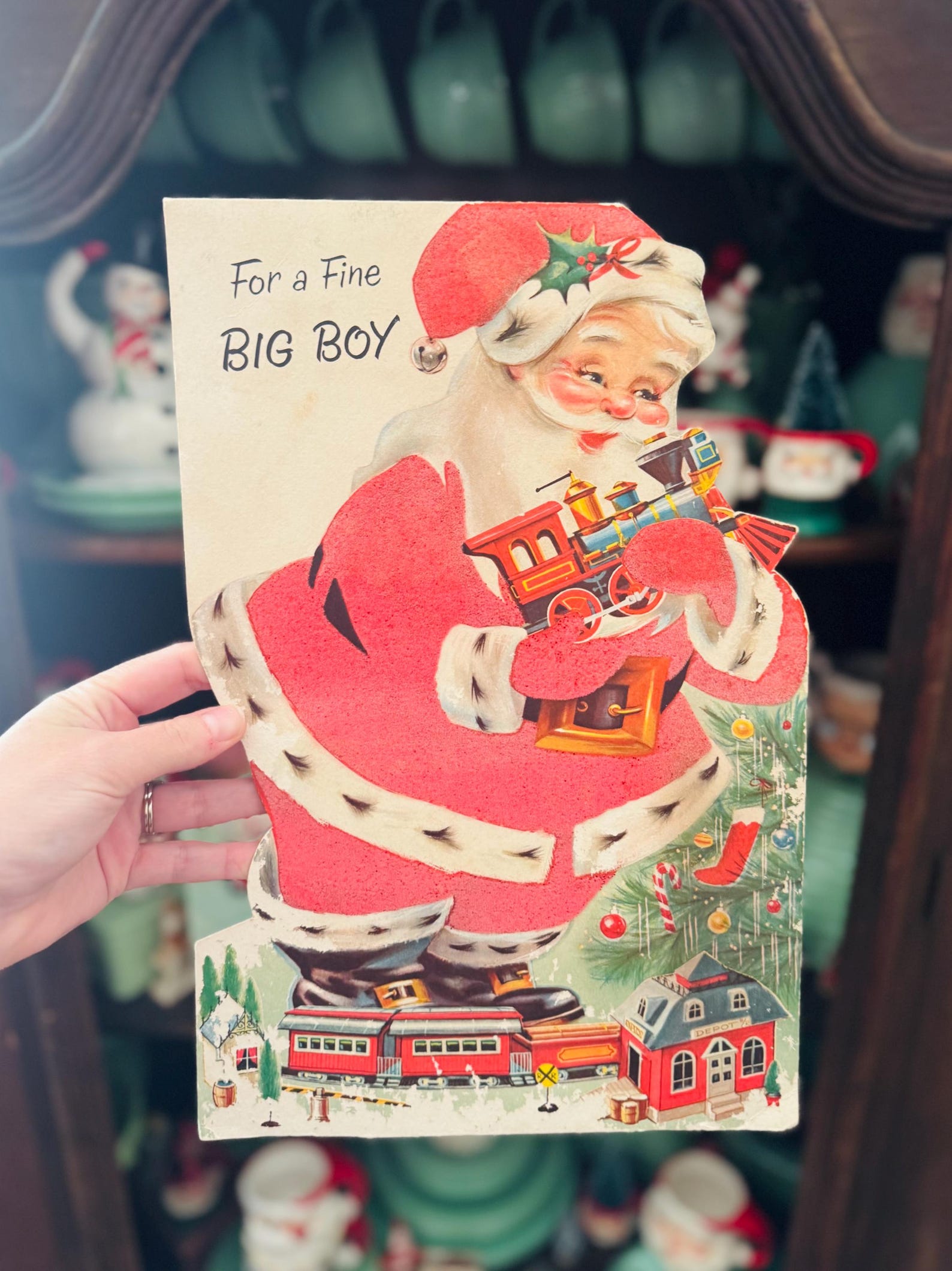 Vintage Norcross Christmas Card Jumbo Size Flocked Santa With Train - Etsy