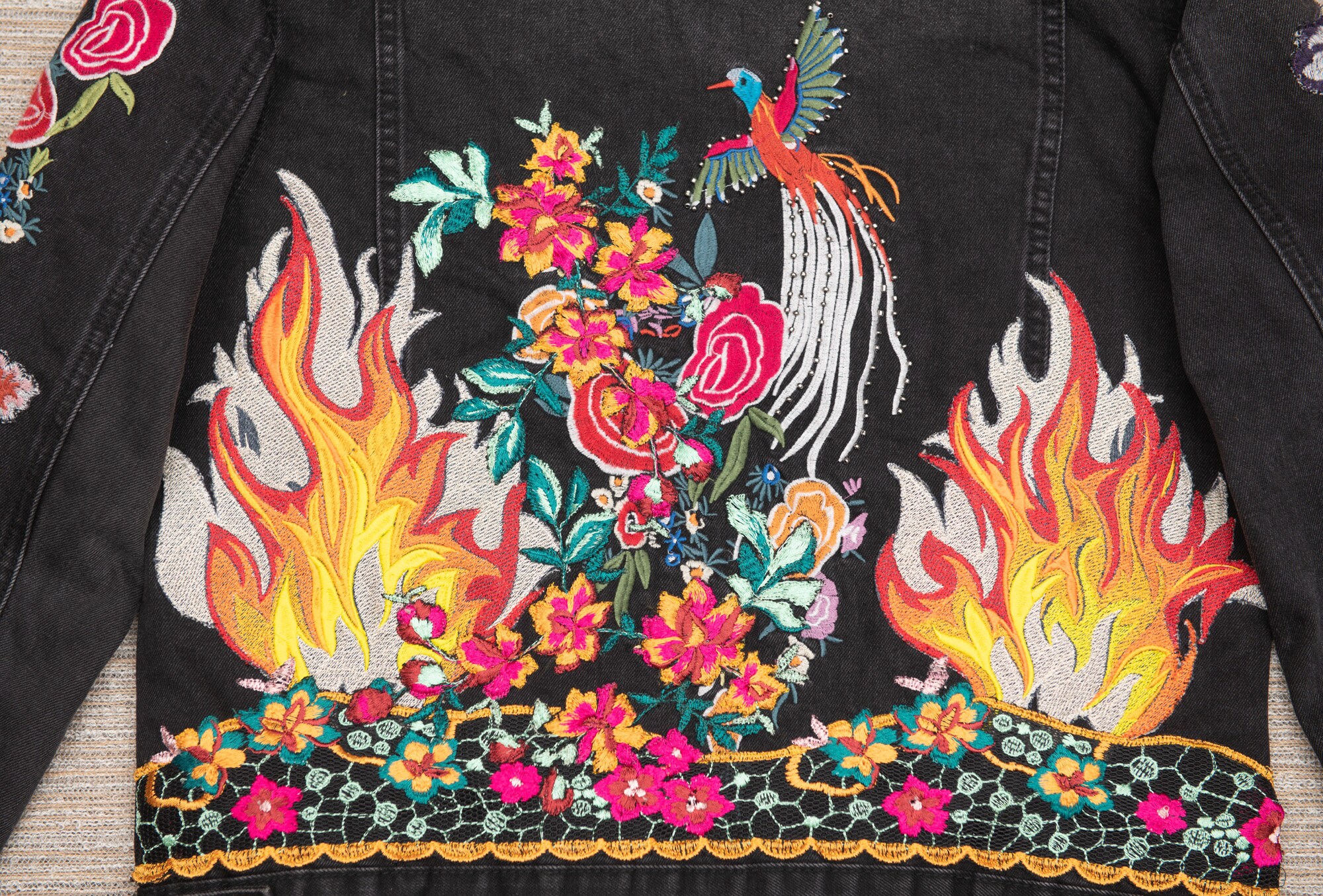 Up-cycled Denim Jacket secret Flame Embroidered - Etsy