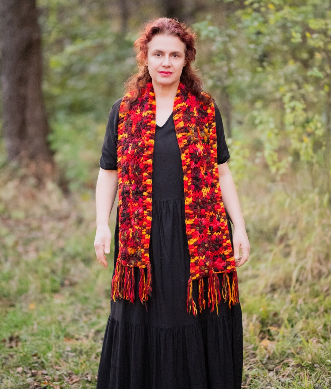 Crochet Wool Scarf, Colorful Boho Scarf, Hippie Fringe Scarf - Etsy