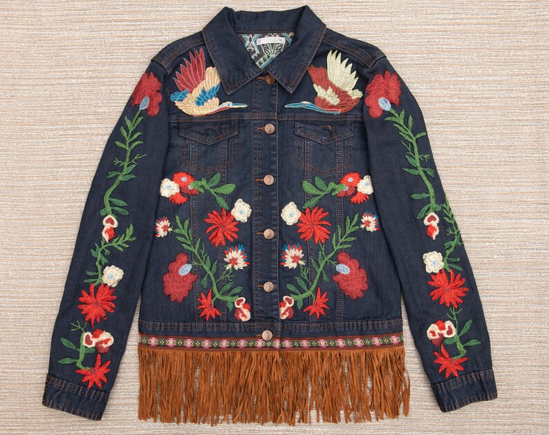 Up-cycled Denim Jacket magic Wings Embroidered - Etsy