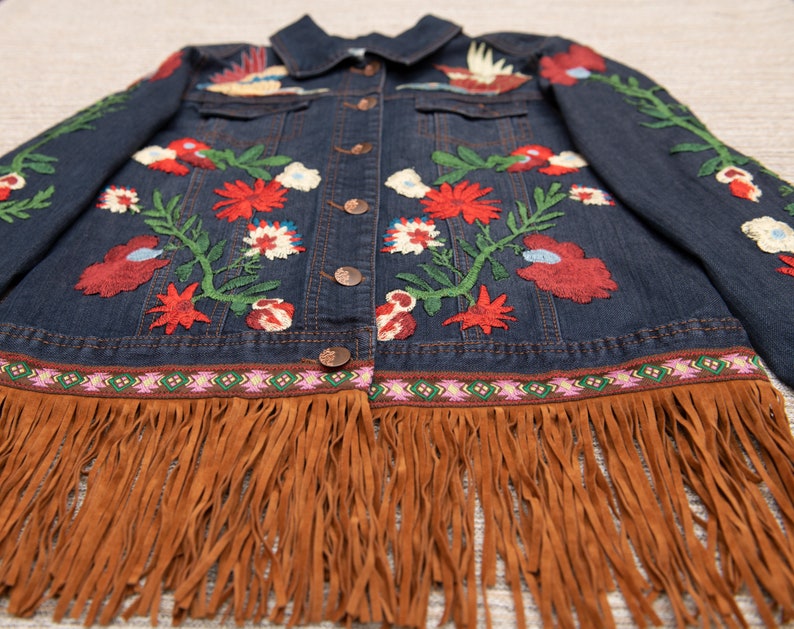 Up-cycled Denim Jacket magic Wings Embroidered - Etsy