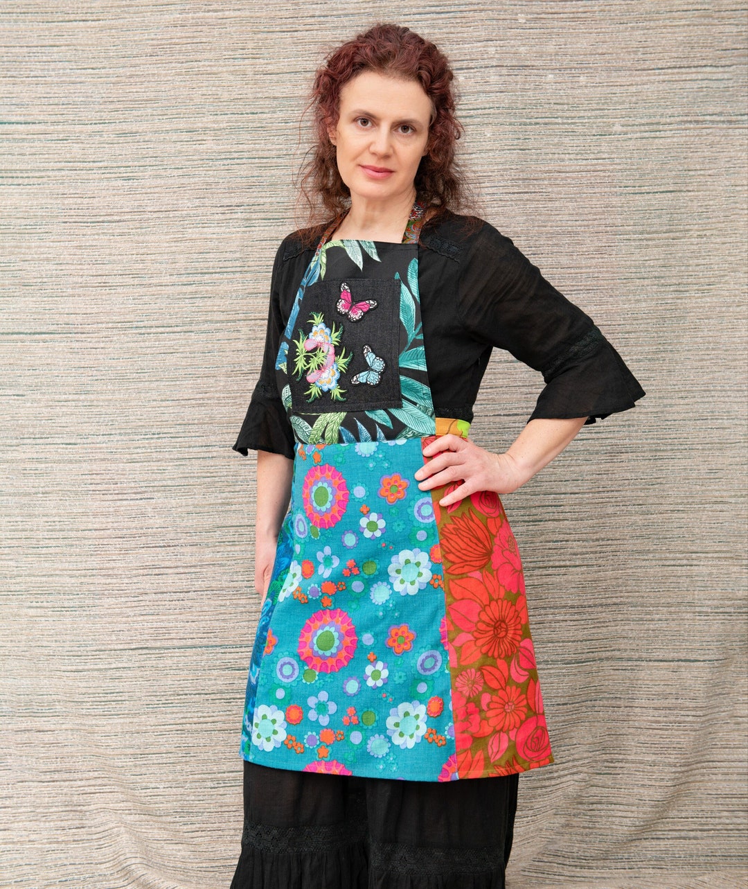 Floral Boho Apron "fluttering Soul", Embroidered Hippie Apron, Up ...