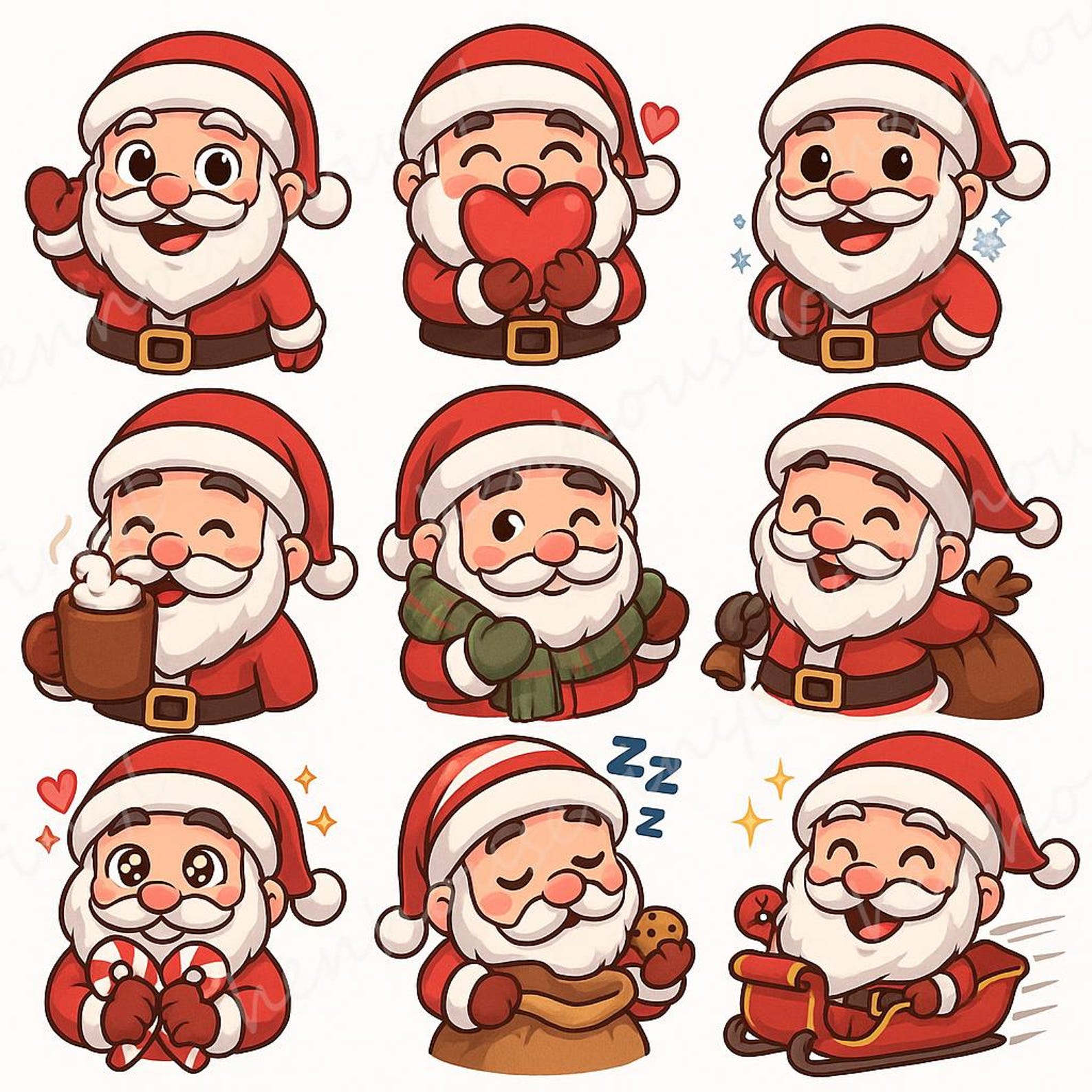 Cute Santa Twitch Emotes | 9 Piece Christmas Emote Pack | Holiday ...