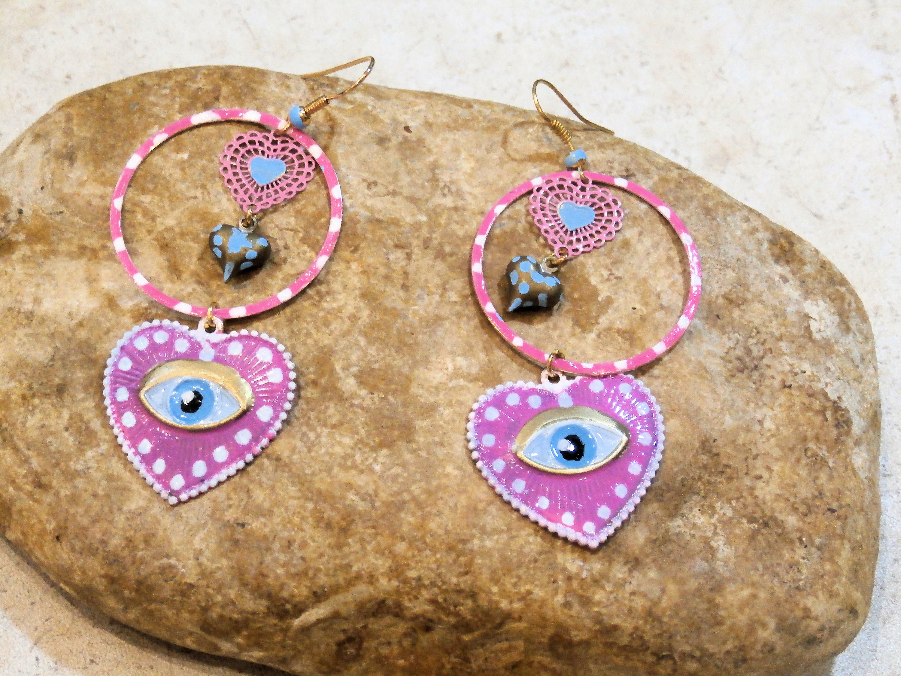 Lucky Earrings, Fortune Teller, Sacred Heart, Eyes, Ex-voto, Hand ...