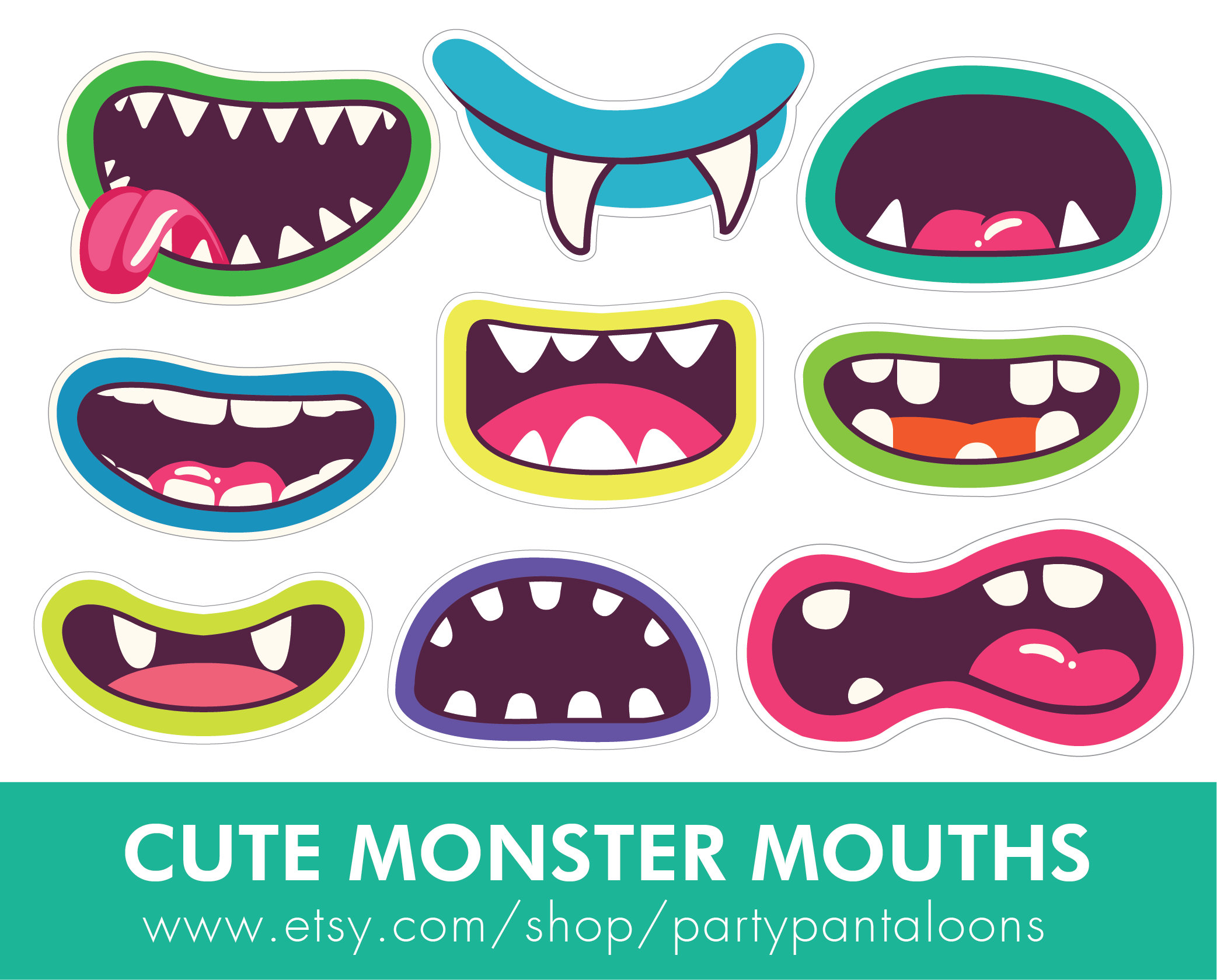 Cute Monster Mouths Photo Booth Props, Photo Booth, Instant Download ...