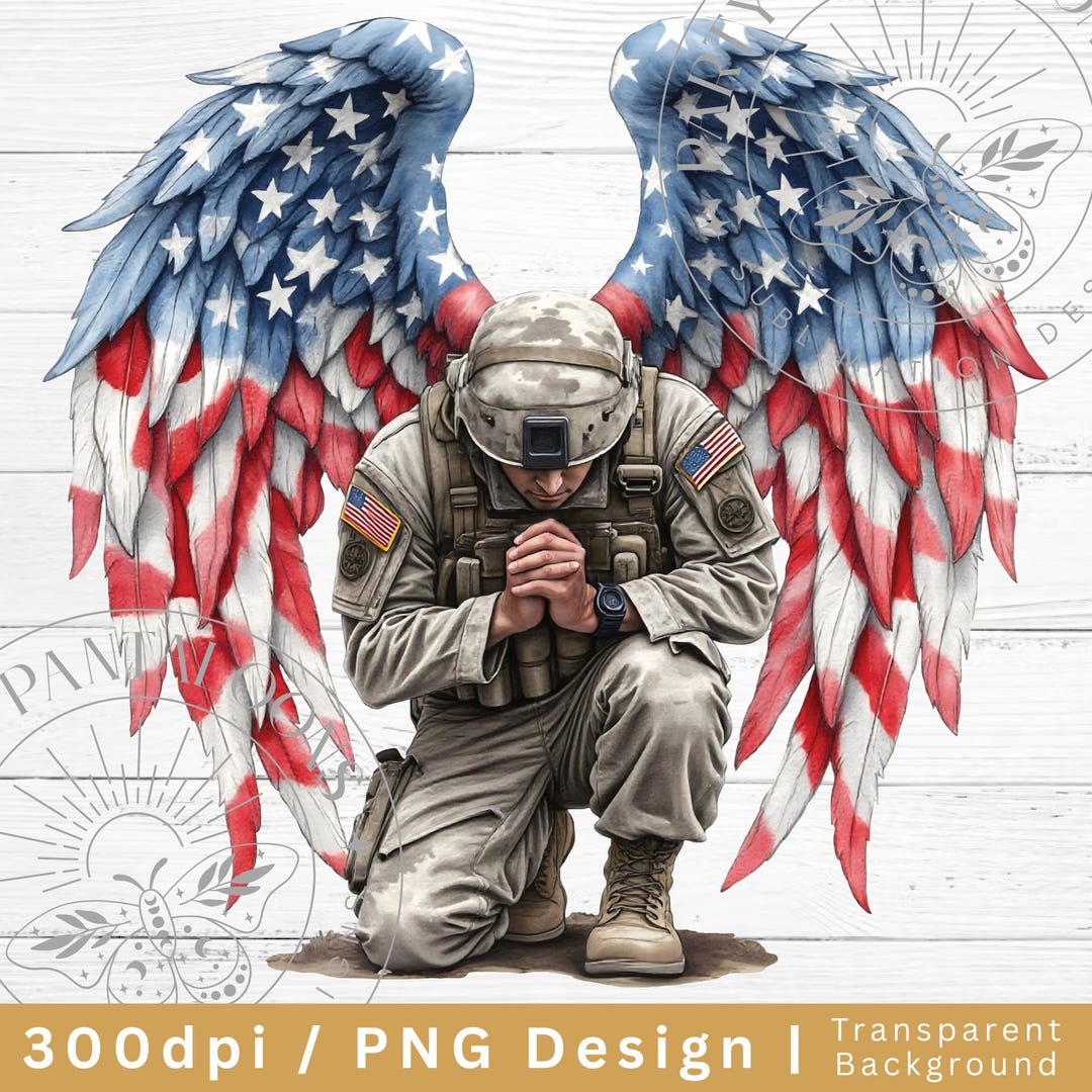 Kneeling Soldier With Angel Wings, Military Png, Us Soldier, Angel ...