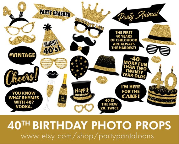 40th Birthday Photo Booth Props Black Gold Photography Props | Etsy
