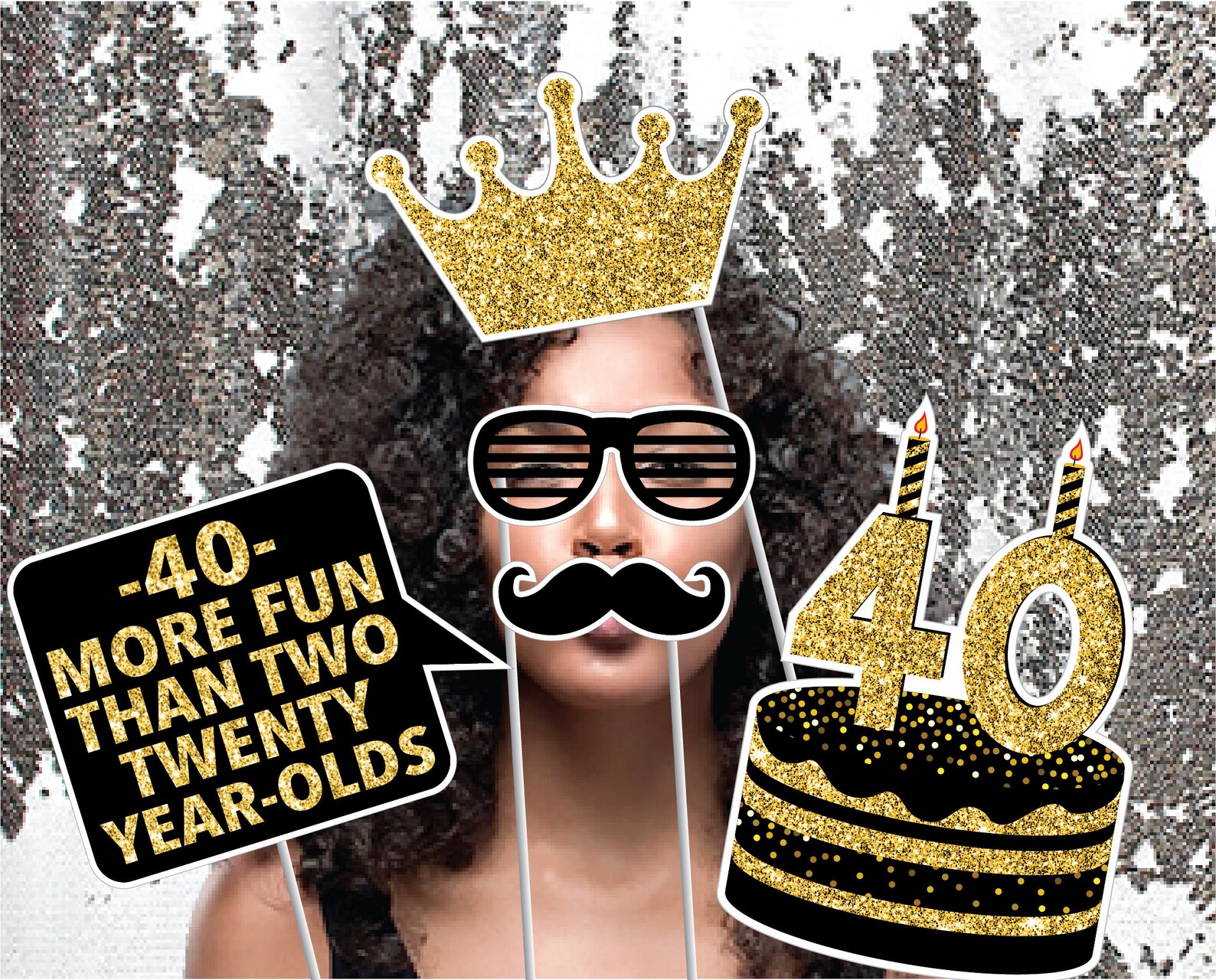 40th Birthday Photo Booth Props Black Gold Photography Props | Etsy