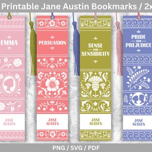 Printable Bookmarks, Bookmark Png, Jane Austen Gifts, Lightburn ...