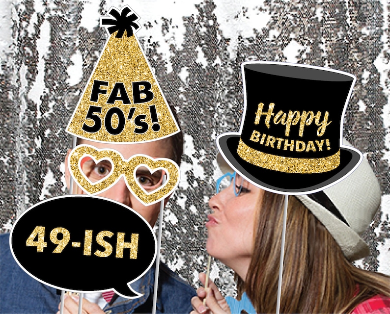 50th Birthday Photo Booth Props Black Gold Photography Props - Etsy Canada