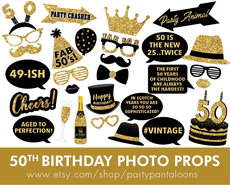 50th Birthday Photo Booth Props Black Gold Photography Props - Etsy Canada