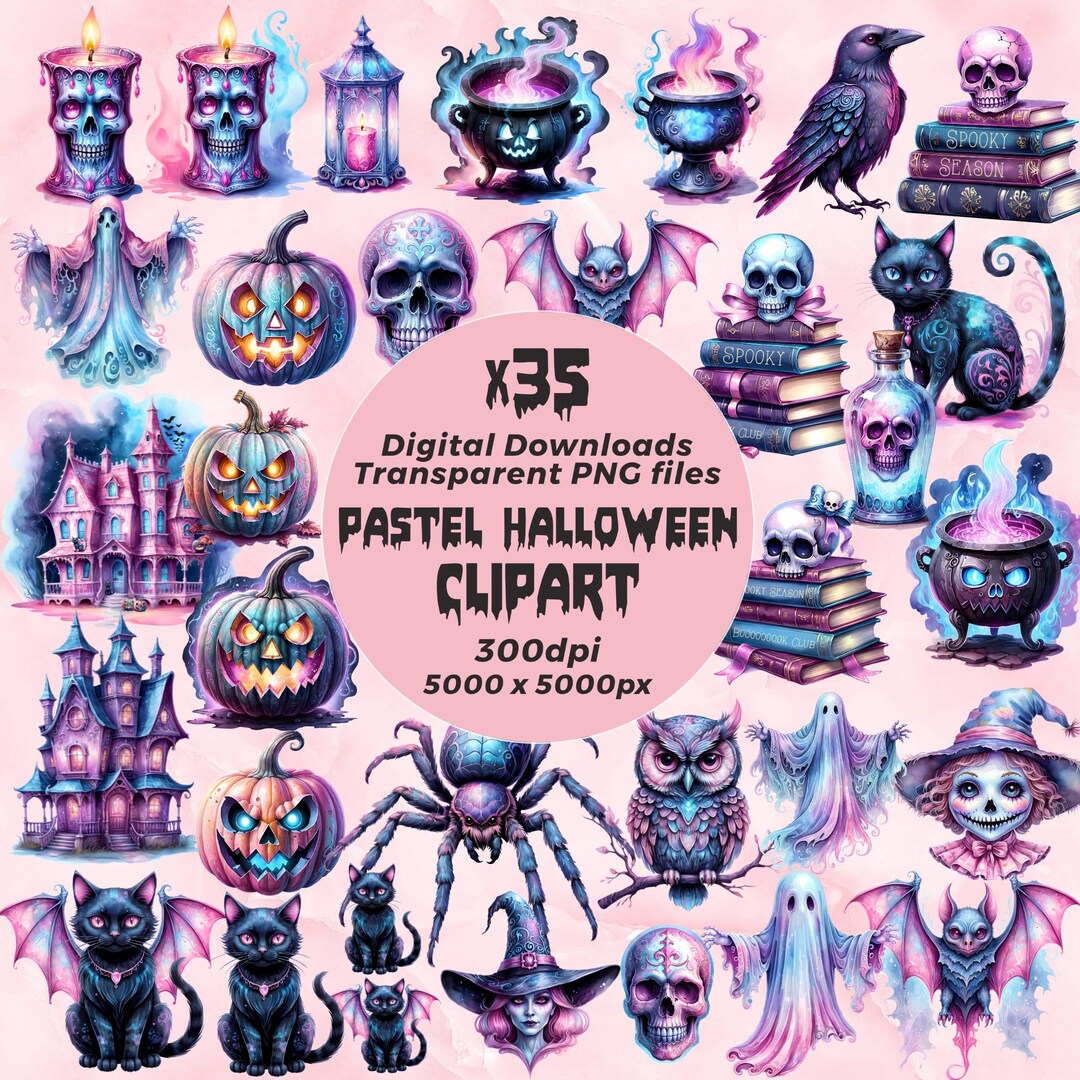 Halloween Graphics, Pastel Goth Png, Cute Halloween Clipart, Pastel ...
