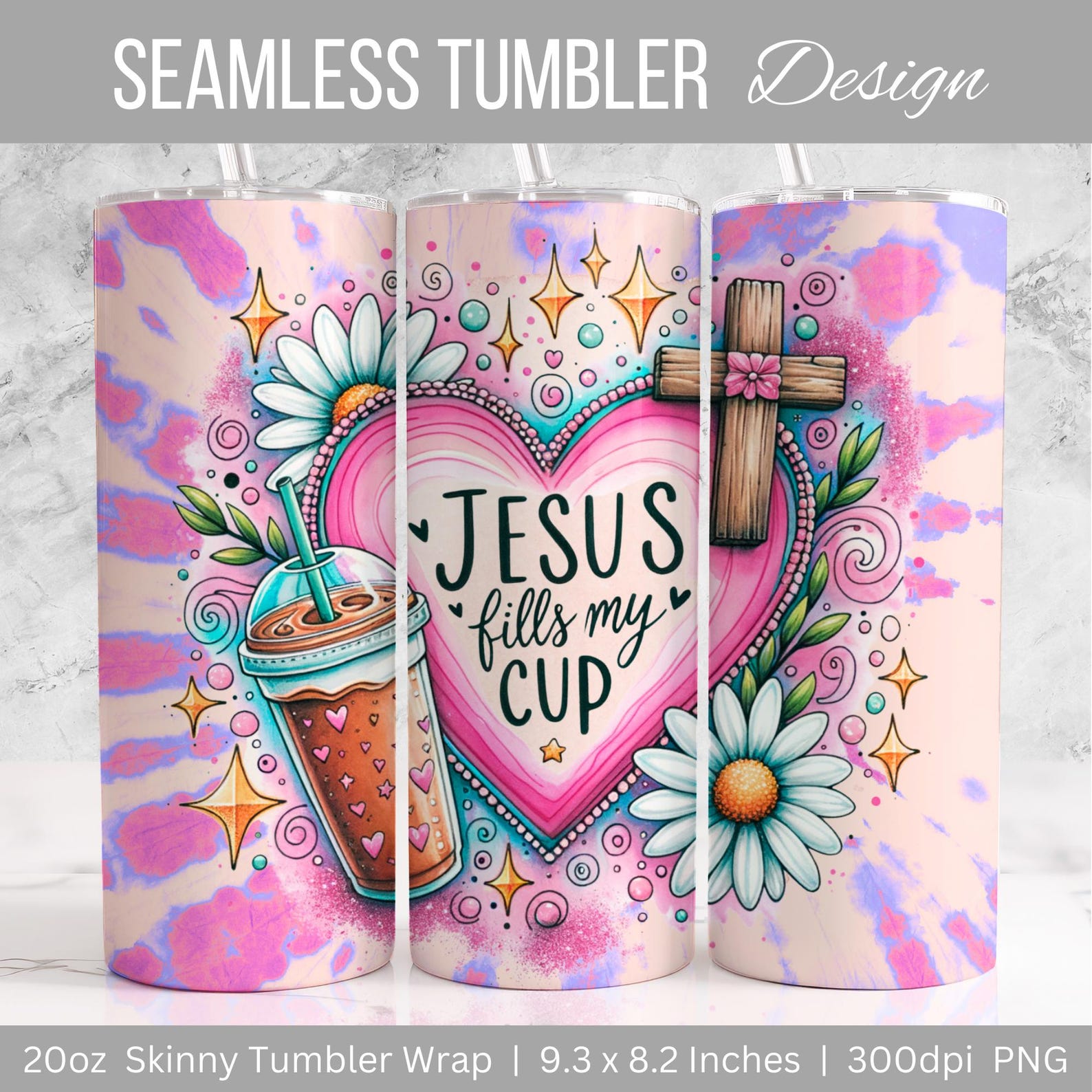Jesus Fills My Cup Tumbler Wrap, Christian Bible Verse 20 Oz Skinny ...