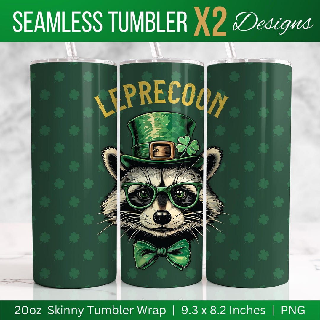 20 Oz Leprecoon St Patricks Day Tumbler Wrap PNG, Digital Download - Etsy
