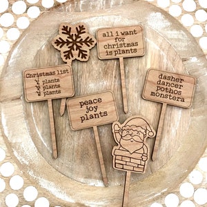 Christmas Wood Plant Markers| Plant Markers| Plant Holiday Gift | Boho ...