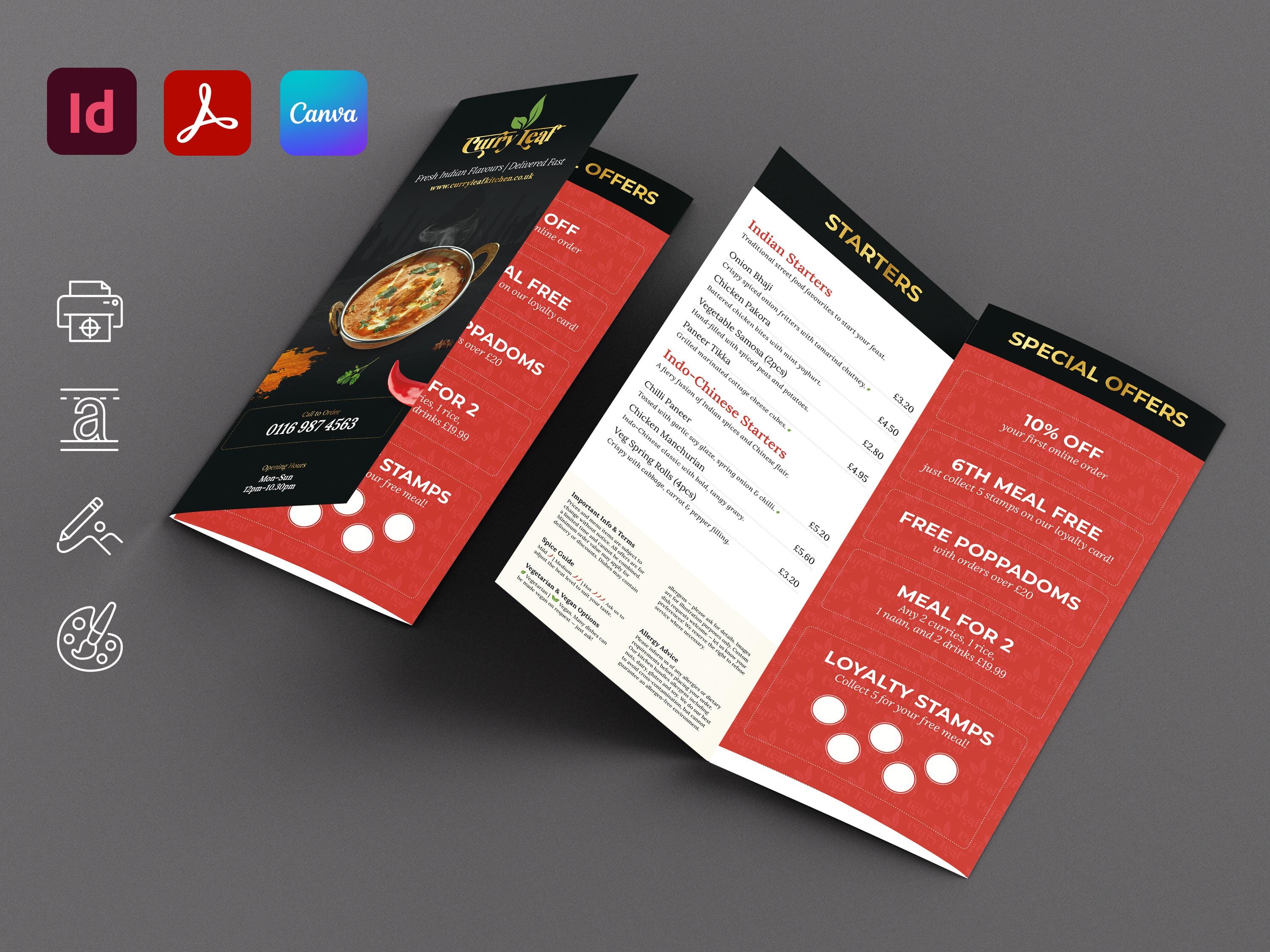 Indian Restaurant Menu Template: A4 Trifold Brochure (canva & Indesign ...