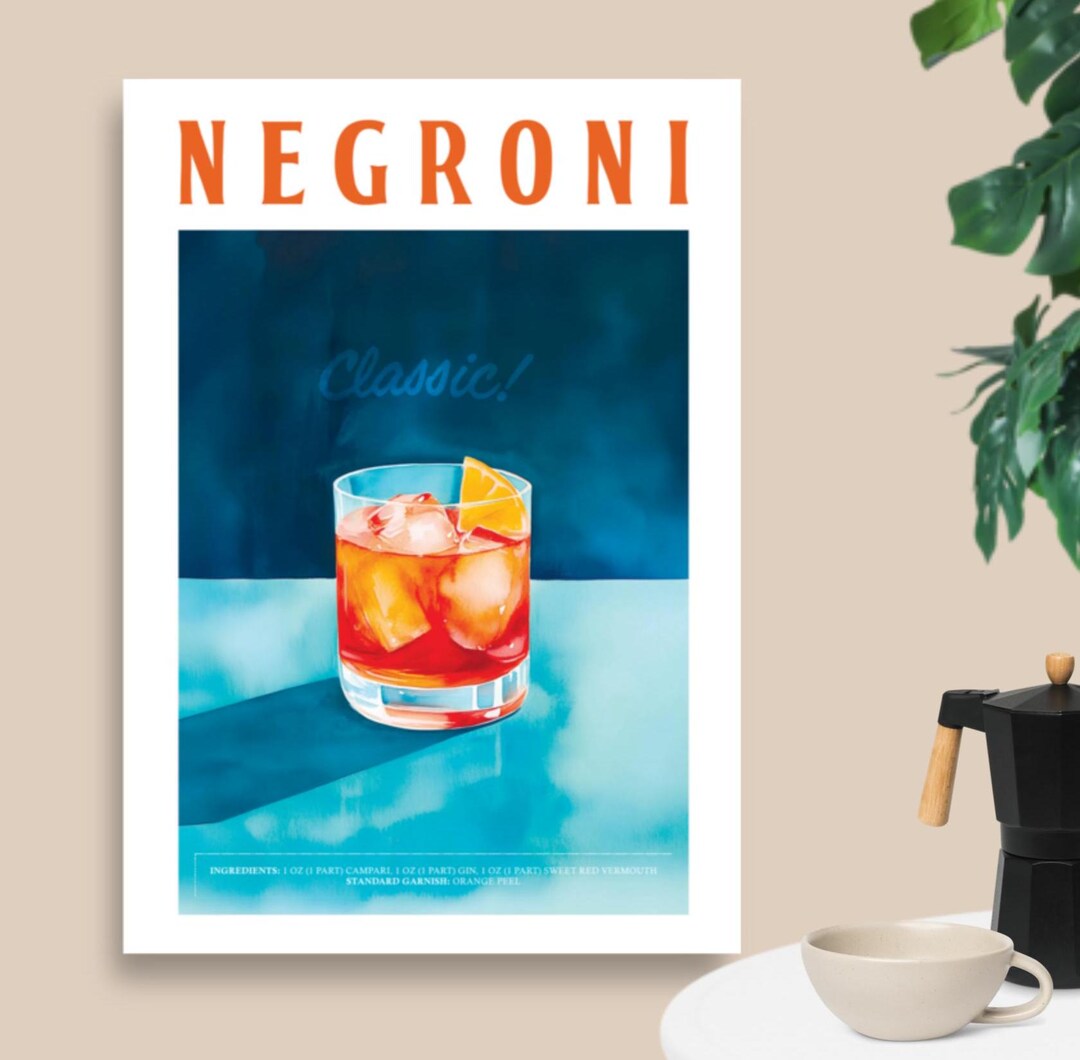 Negroni Print Cocktail Poster, Negroni Art Print, Bar Art Decor ...