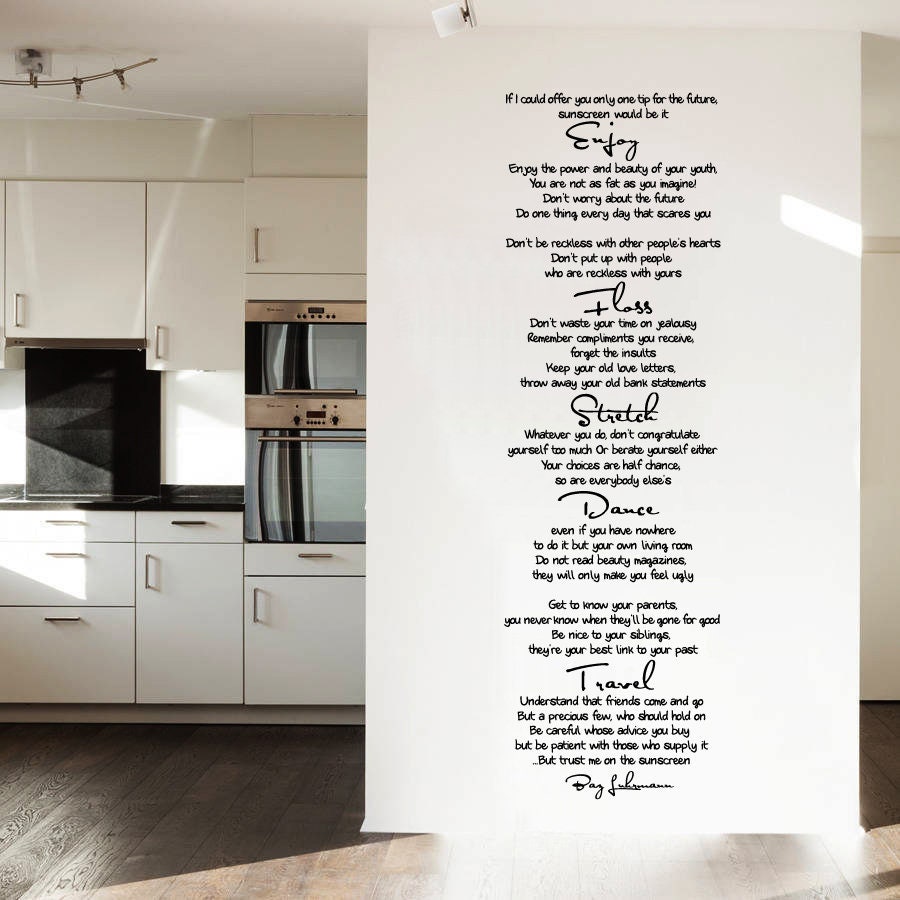 Wall Vinyl Decal Song Lyrics wear Sunscreen by Buz Luhrmann, Textual ...