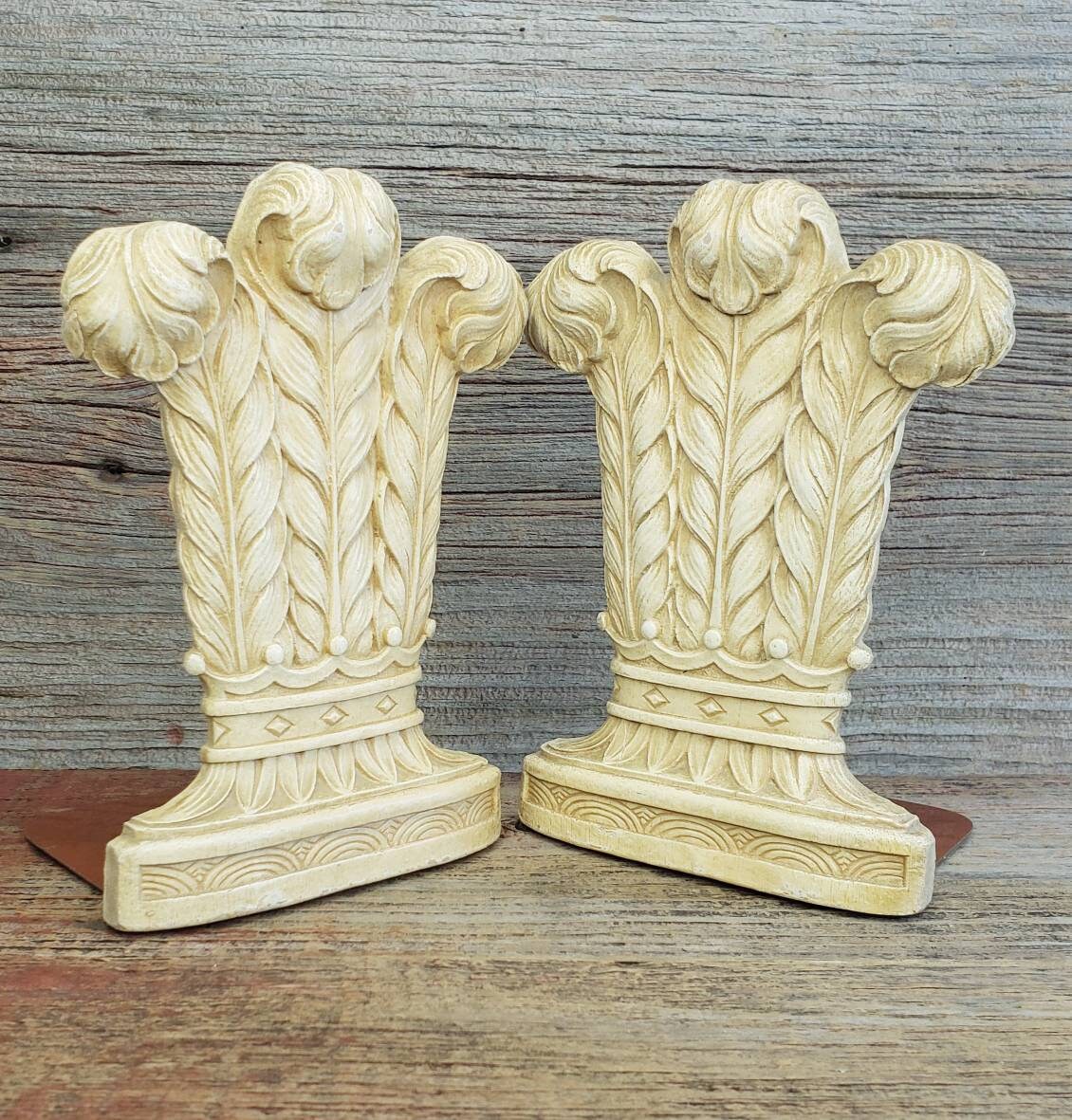 Syroco Bookends Acanthus Leaf Original Antiqued Old White - Etsy